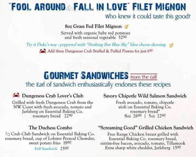 Menu at Duke's Seafood restaurant, Seattle, Alki Ave SW