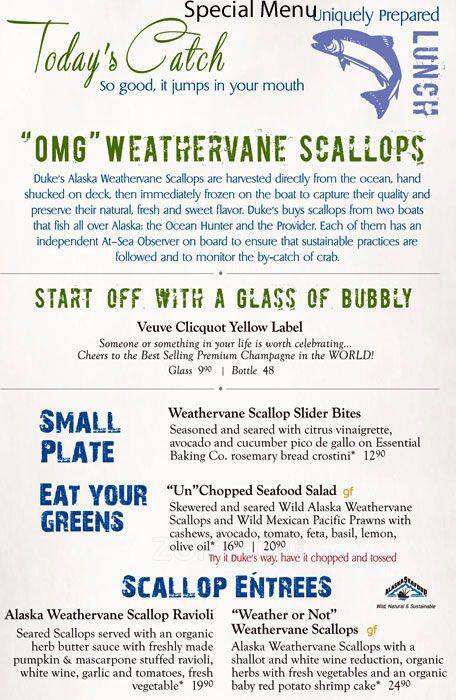 Menu at Duke's Seafood restaurant, Seattle, Alki Ave SW