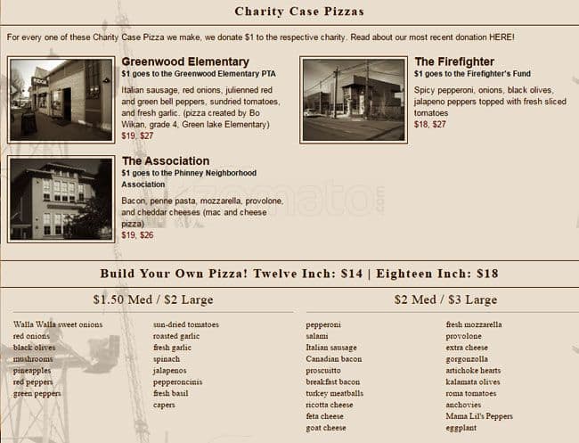 Menu at Ridge Pizza pub & bar, Seattle, Greenwood Ave N