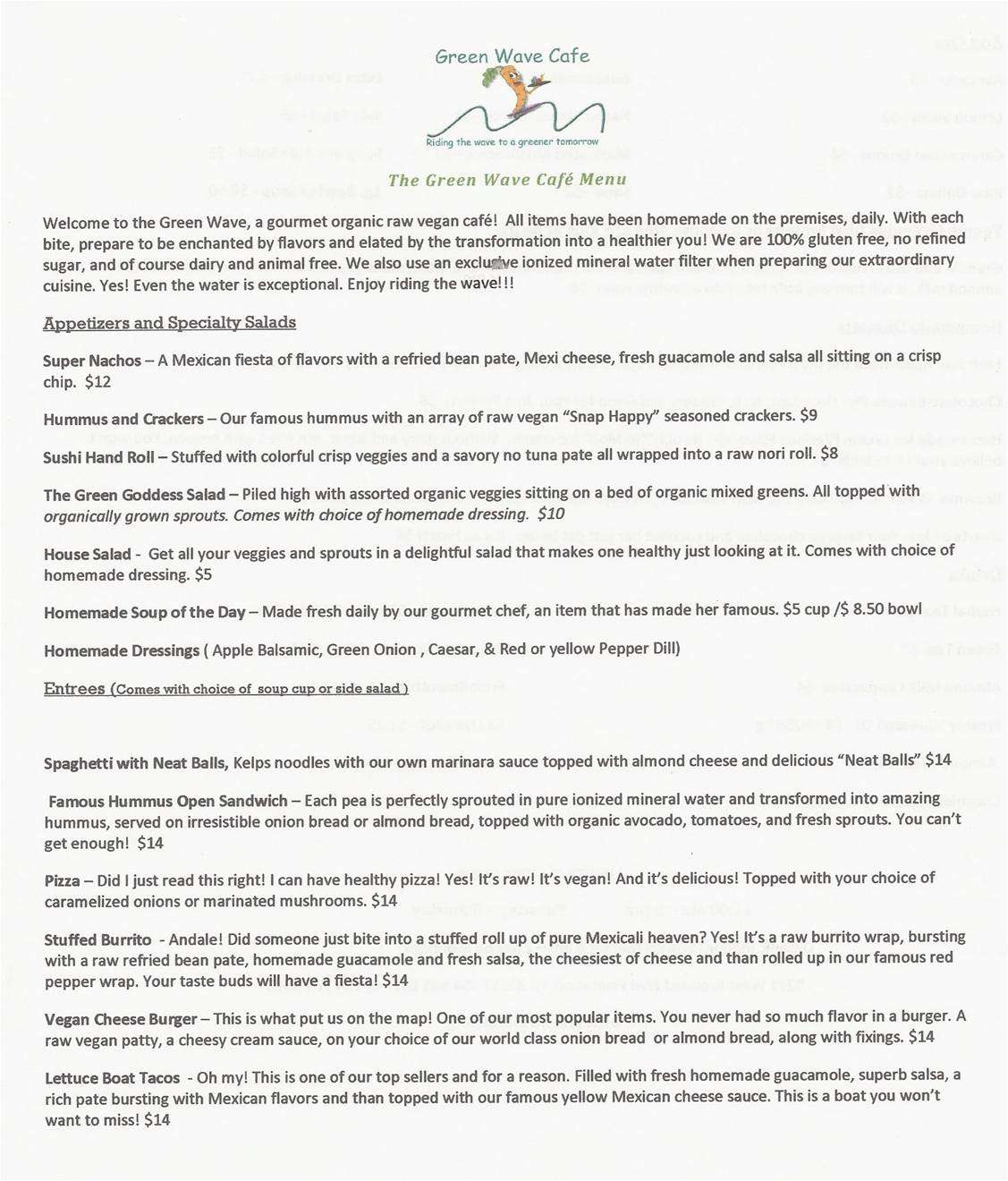 Menu at Green Wave Cafe, Plantation