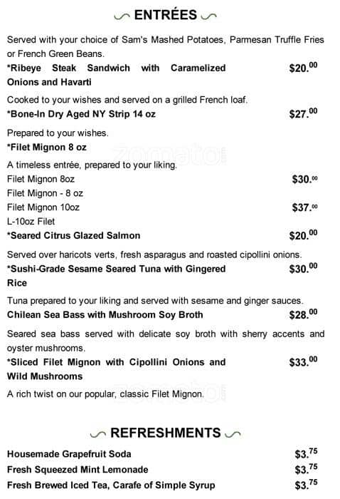 Menu at The Capital Grille restaurant, Fort Worth