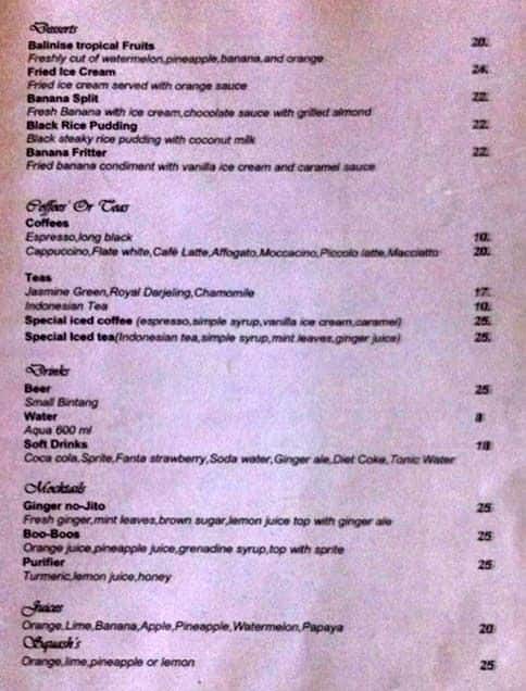 Menu at Awal Resto restaurant, Sayan