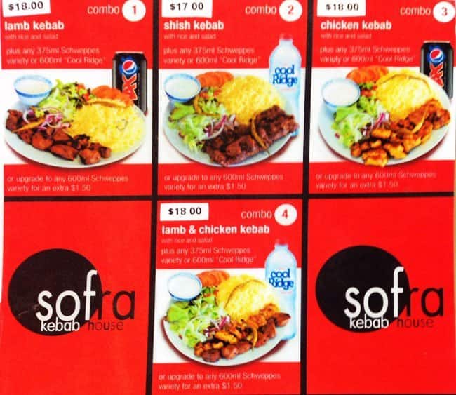 Menu at Sofra Kebab House restaurant, Adelaide