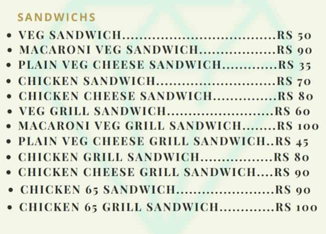 Menu at Diamond bakery, Hyderabad, Chirag Ali Lane