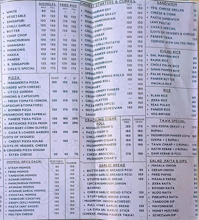 Menu of La Casa De Pizza, Shalimar Bagh, New Delhi