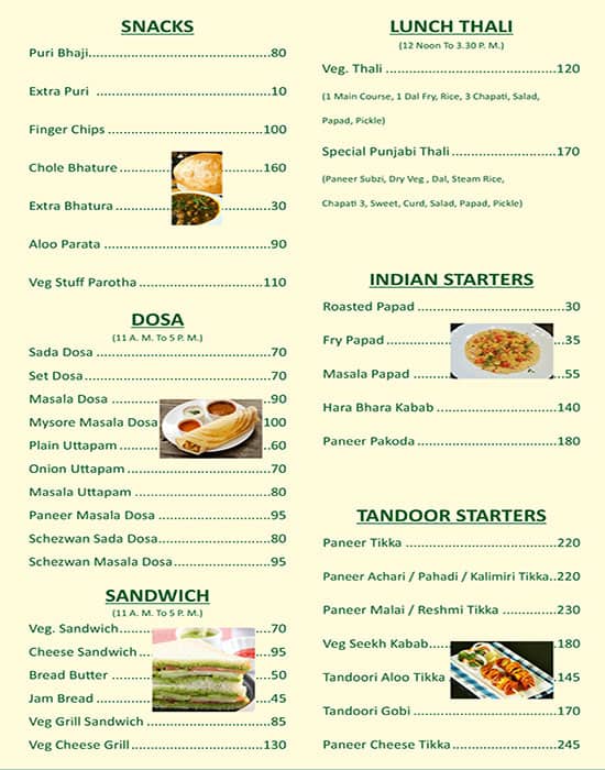 Menu of Laxmi Vilash Hotel, Vile Parle West, Mumbai