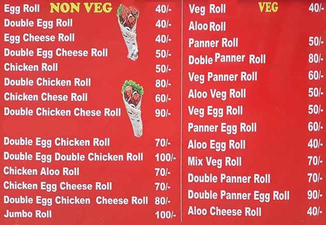 Menu of Kolkatta Katti King Rolls & Momos, BTM, Bangalore