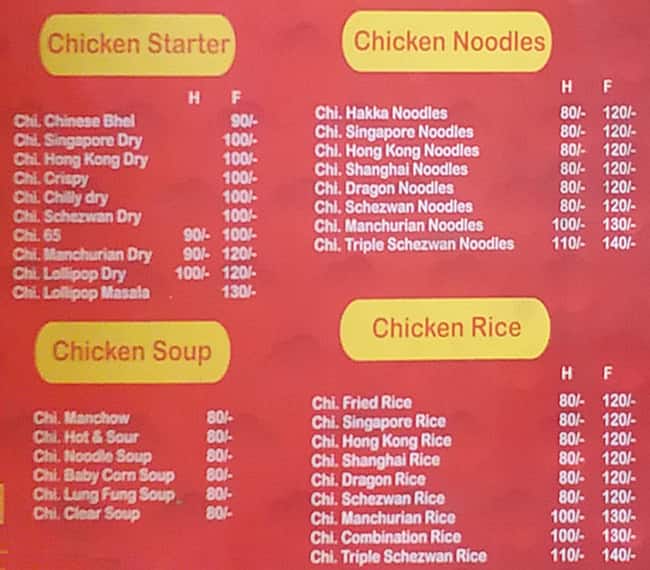 Menu of Metro Chinese, Katraj, Pune