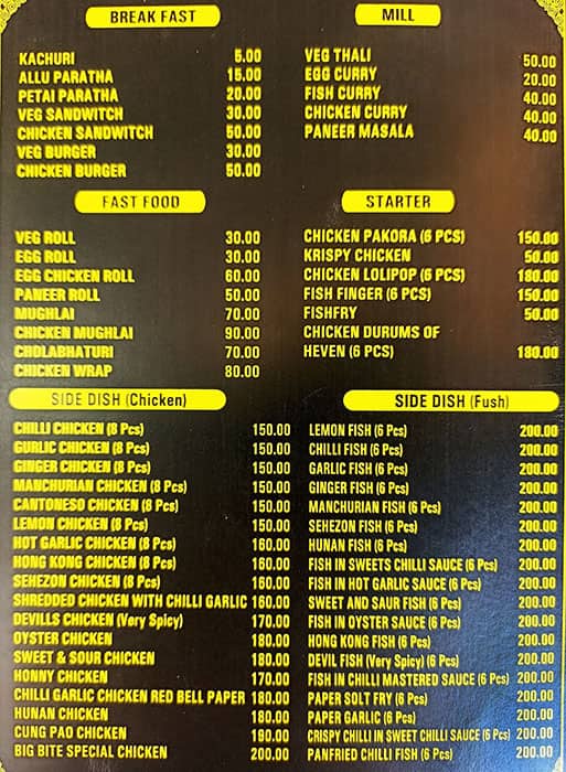 Menu of The Big Bite, Kestopur, Kolkata