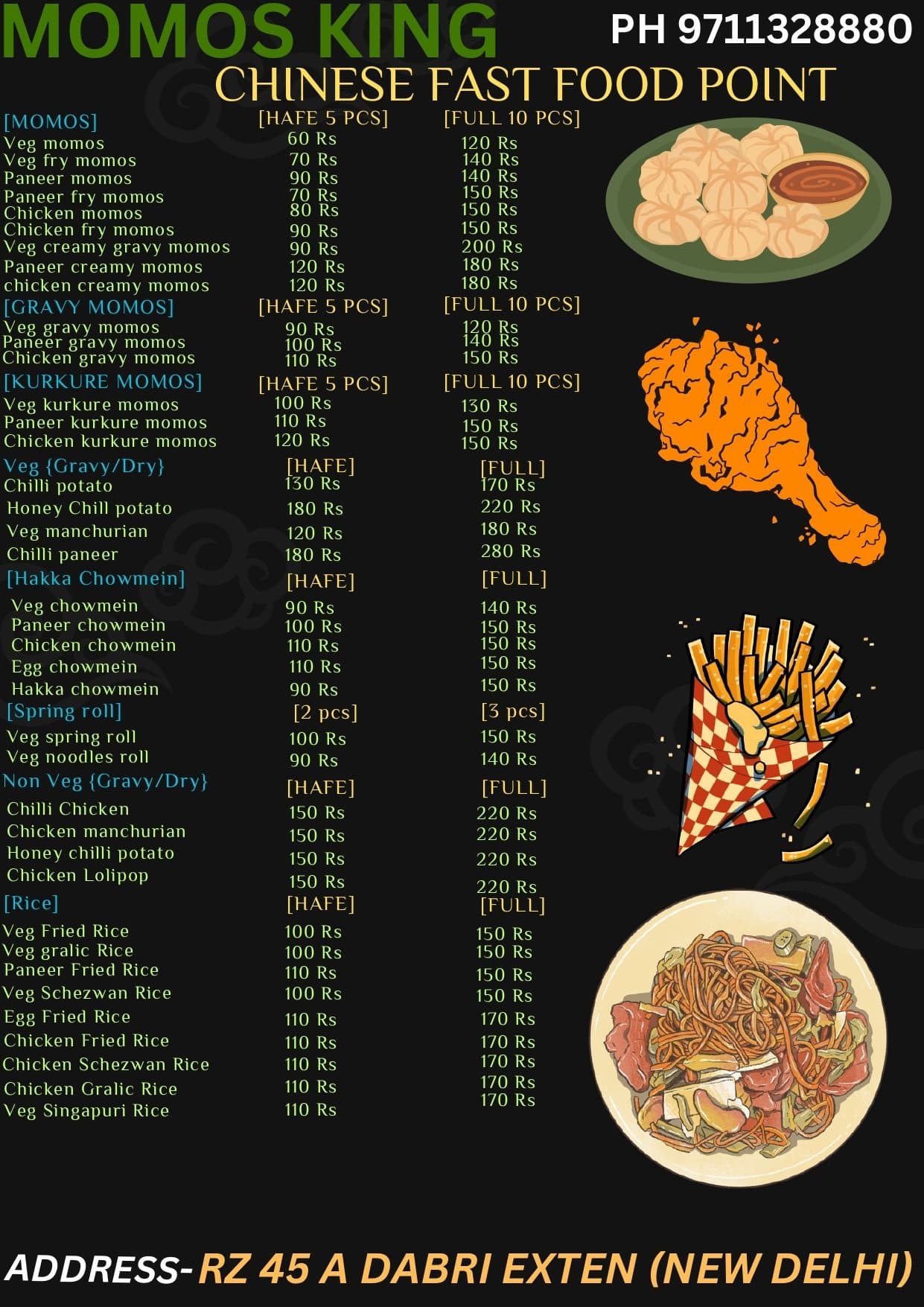 Menu of Momos King, Janakpuri, New Delhi