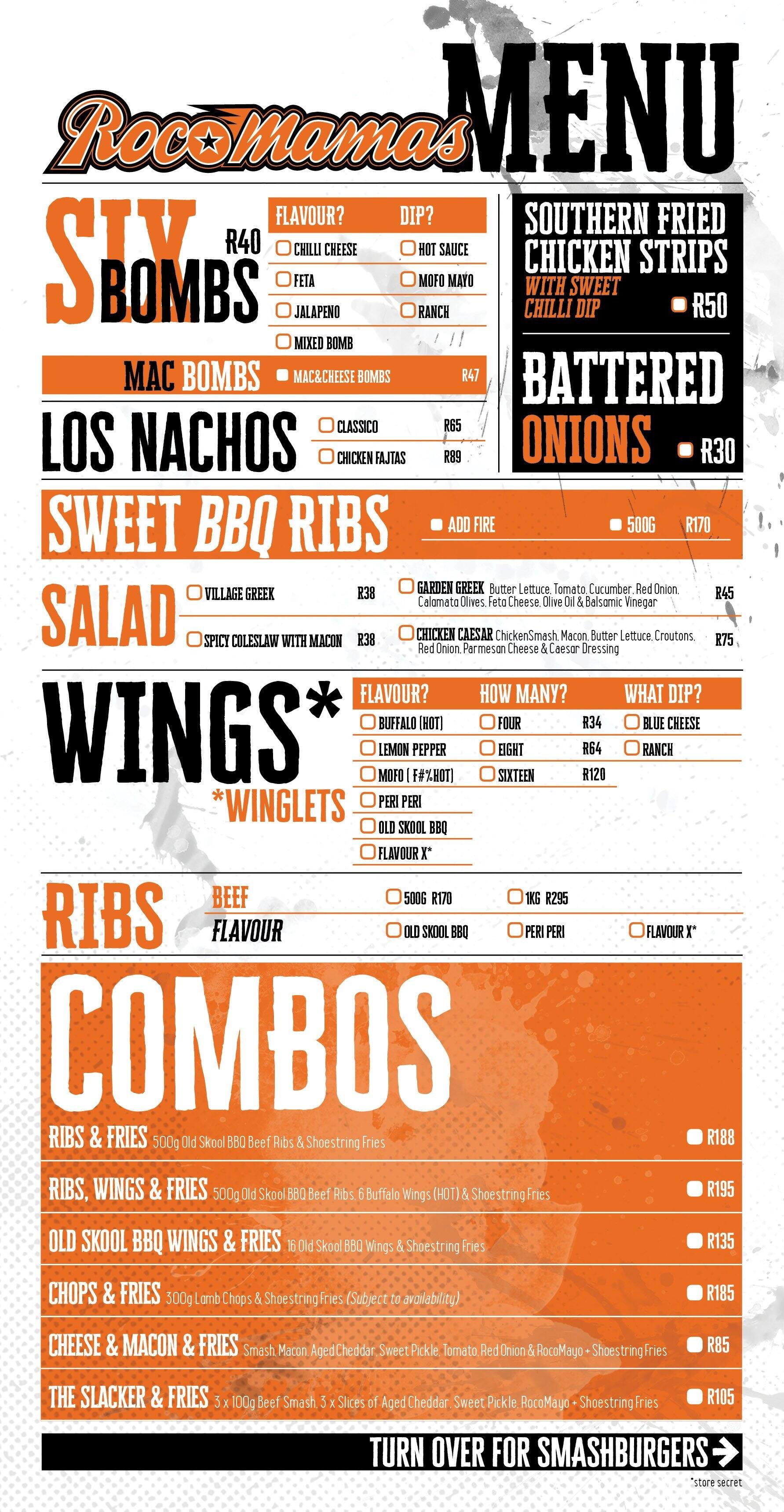 Menu at RocoMamas Gateway restaurant, Umhlanga