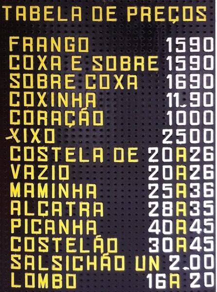 Menu at Espetão Santana steakhouse, Porto Alegre, R. Santana