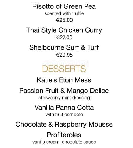 Menu at Lord Mayor's Lounge pub & bar, Dublin