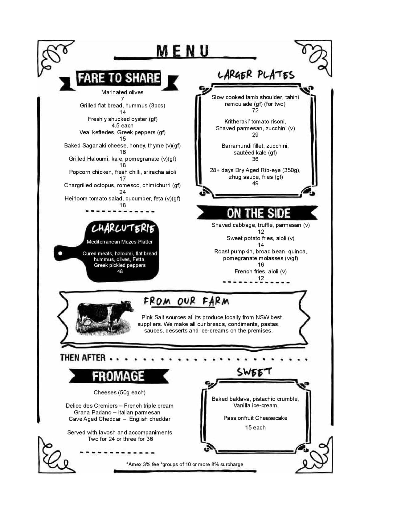 Menu at Pink Salt restaurant, Double Bay