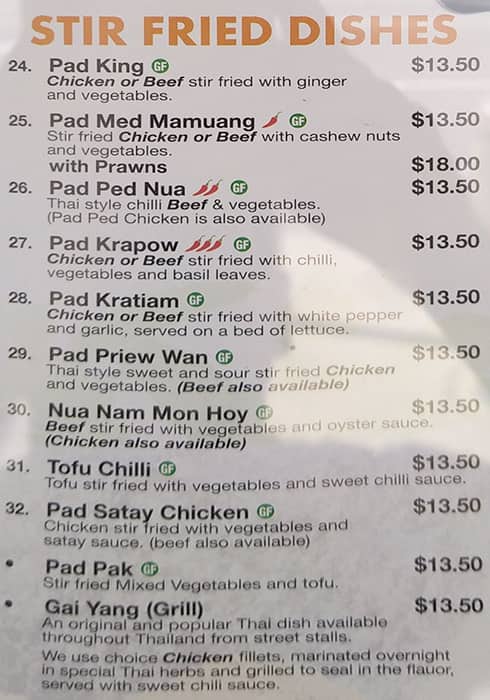 Menu at Berwick Thai Restaurant, Berwick