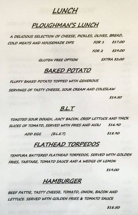 Menu at Rolling Pin Cafe, Rosebud