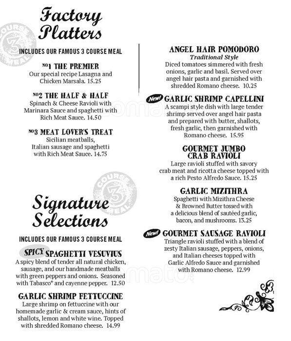 Menu at Old Spaghetti Factory restaurant, San Jose