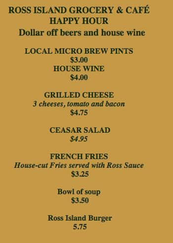 Menu at Ross Island Grocery & Cafe, Portland