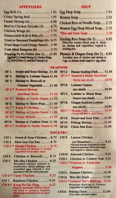 Menu at Peking Place restaurant, Johnstown