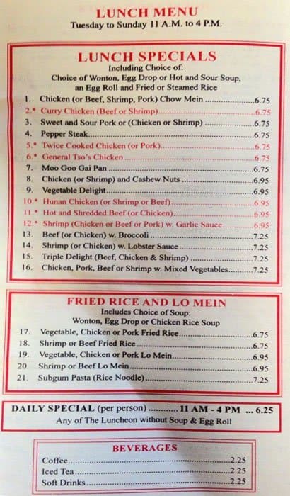 Menu at Peking Place restaurant, Johnstown
