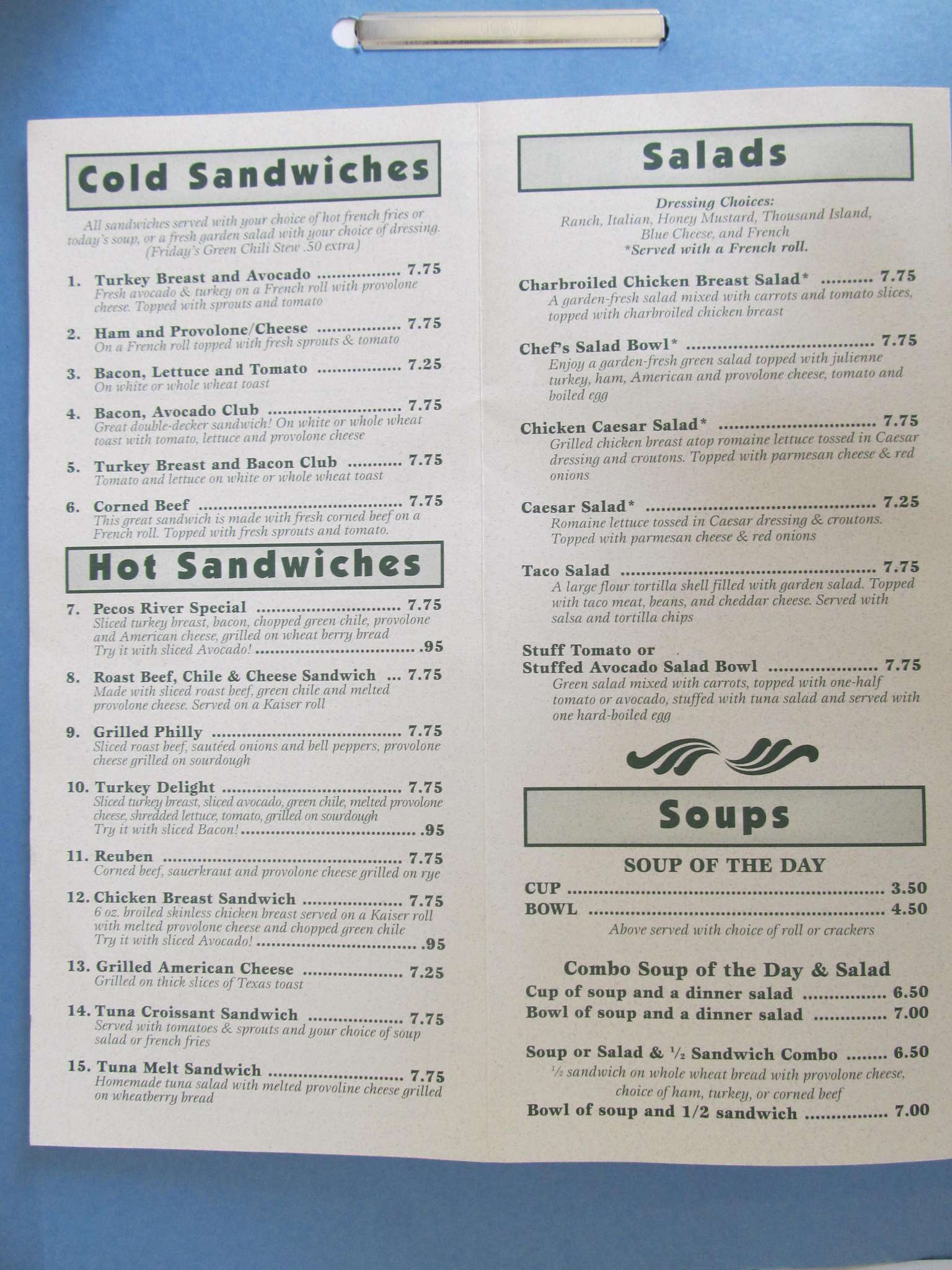 Menu at Pecos River Cafe, Carlsbad