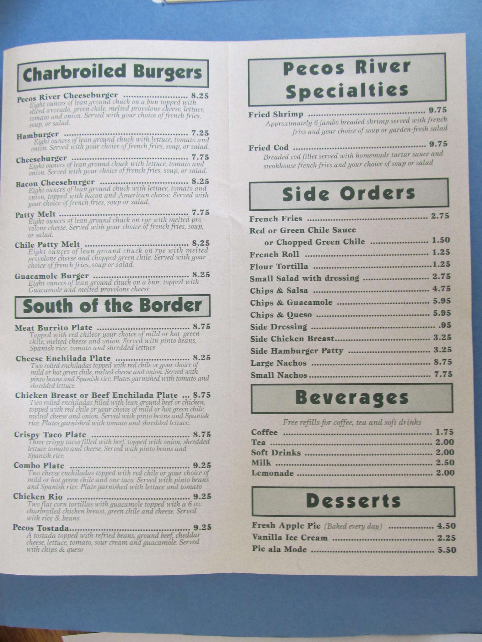 Menu at Pecos River Cafe, Carlsbad