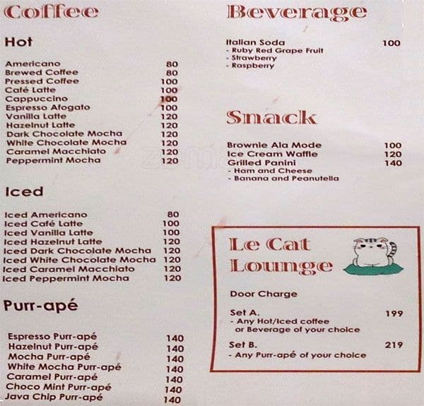 Menu at Le Cat Coffee Shop cafe, Las Pinas, 1740 BF Resort Dr