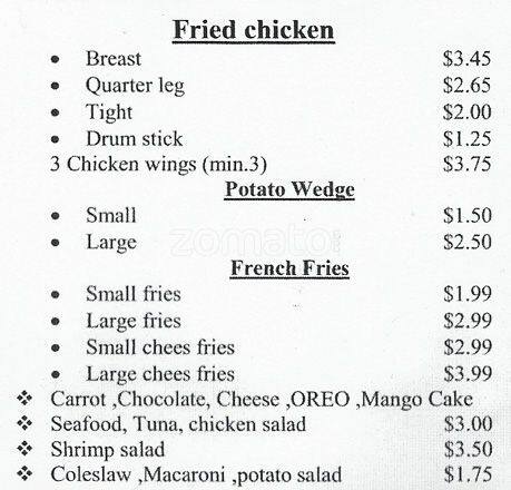 Menu at Kitchen 79 Fried Chicken restaurant, Philadelphia, N 52nd St