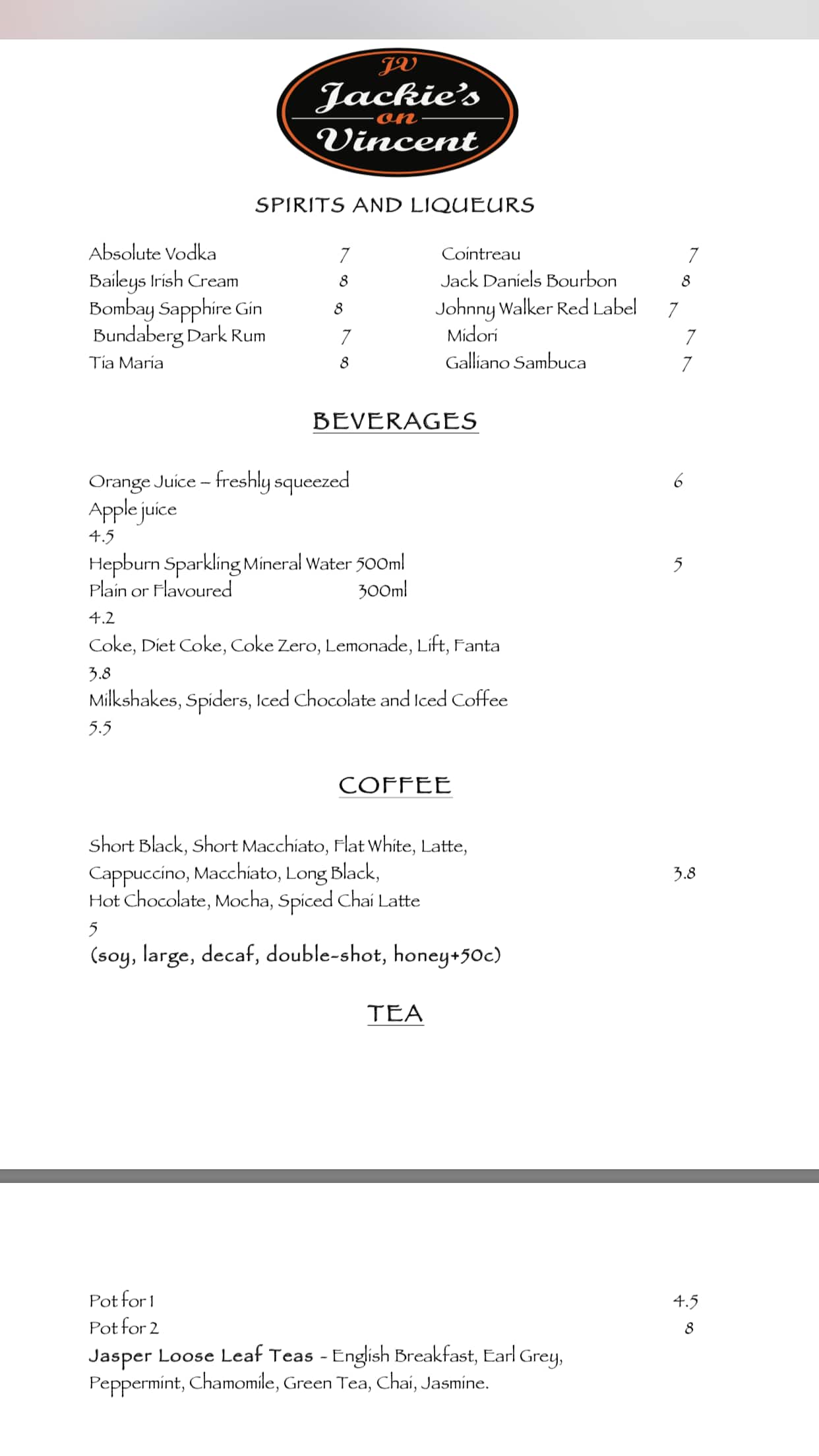 Jackie's On Vincent Menu, Menu for Jackie's On Vincent, Daylesford ...