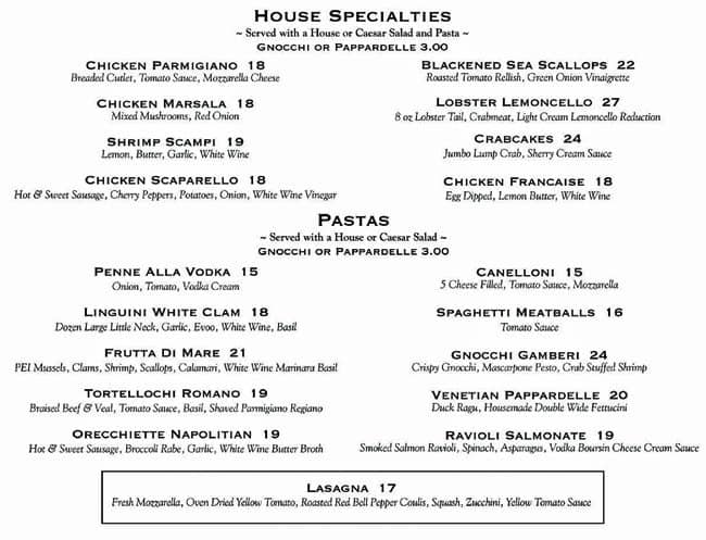 Menu at Fiamma Italian Grill pub & bar, Bethlehem