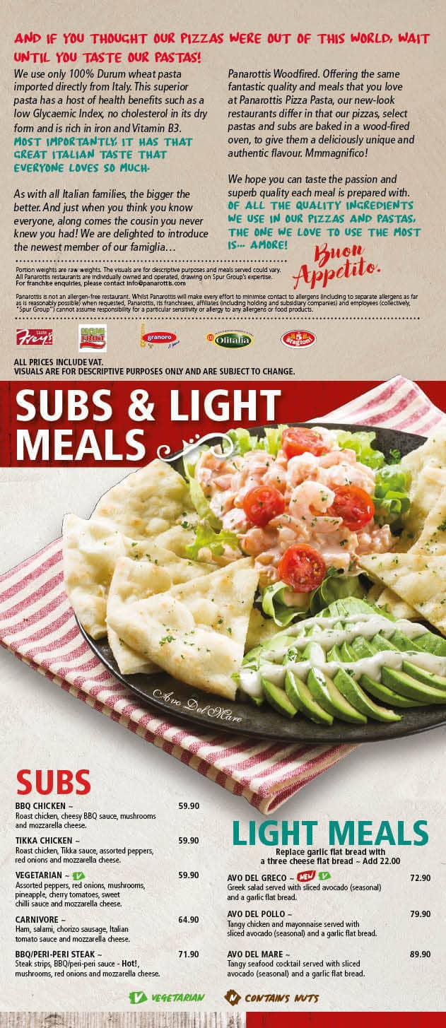 Menu at Panarottis Fourways restaurant, Randburg, Shop L002