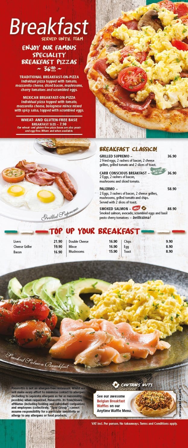 Carta de Panarottis Pizza Pasta, Sandton