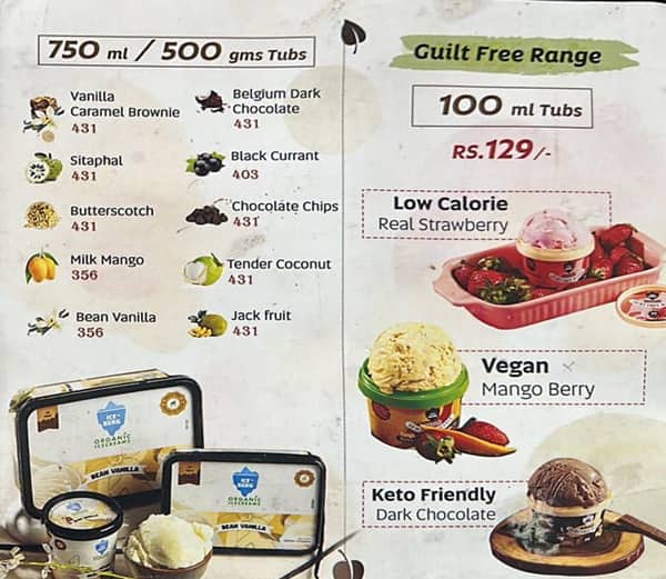 Menu of Iceberg Organic Ice Creams, Gajuwaka, Vizag
