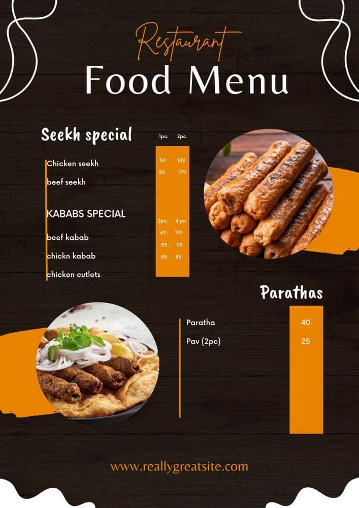 Menu of Famous Seekh Kabab Center, Mira Road, Mumbai