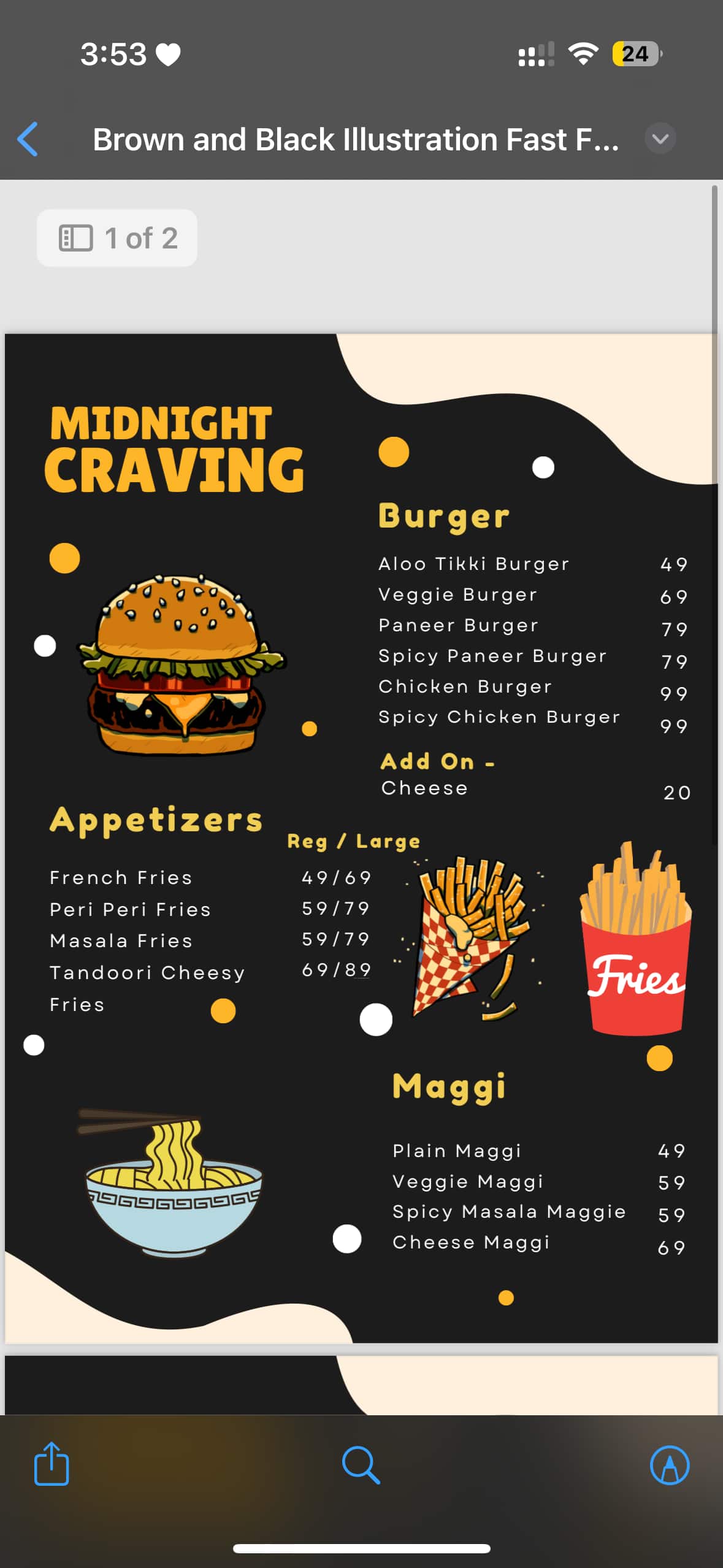 Menu of Midnight Craving, Sigma 2, Greater Noida