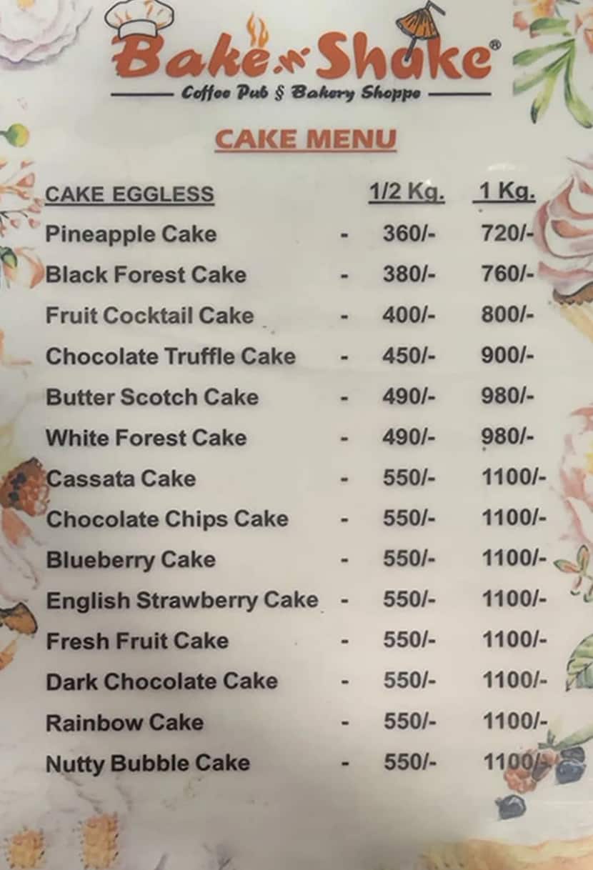 Menu of Bake N Shake, TT Nagar, Bhopal