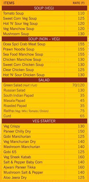 The Ocea International Hotel Menu - Zomato