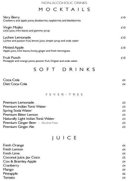 Menu at Kai Mayfair restaurant, London