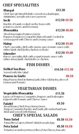 Menu at Leyla Restaurant, London