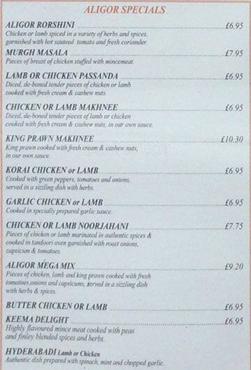 Menu at Aligor Restaurant, Bexleyheath, 270 Broadway
