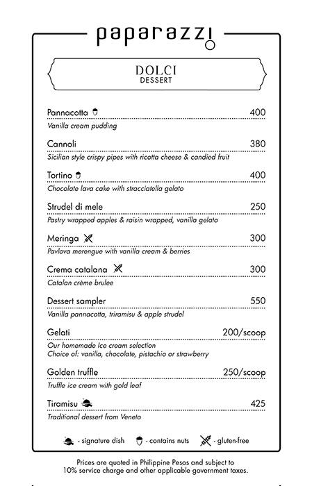 Menu at Paparazzi at Edsa Shangri-La, Manila restaurant, Mandaluyong ...