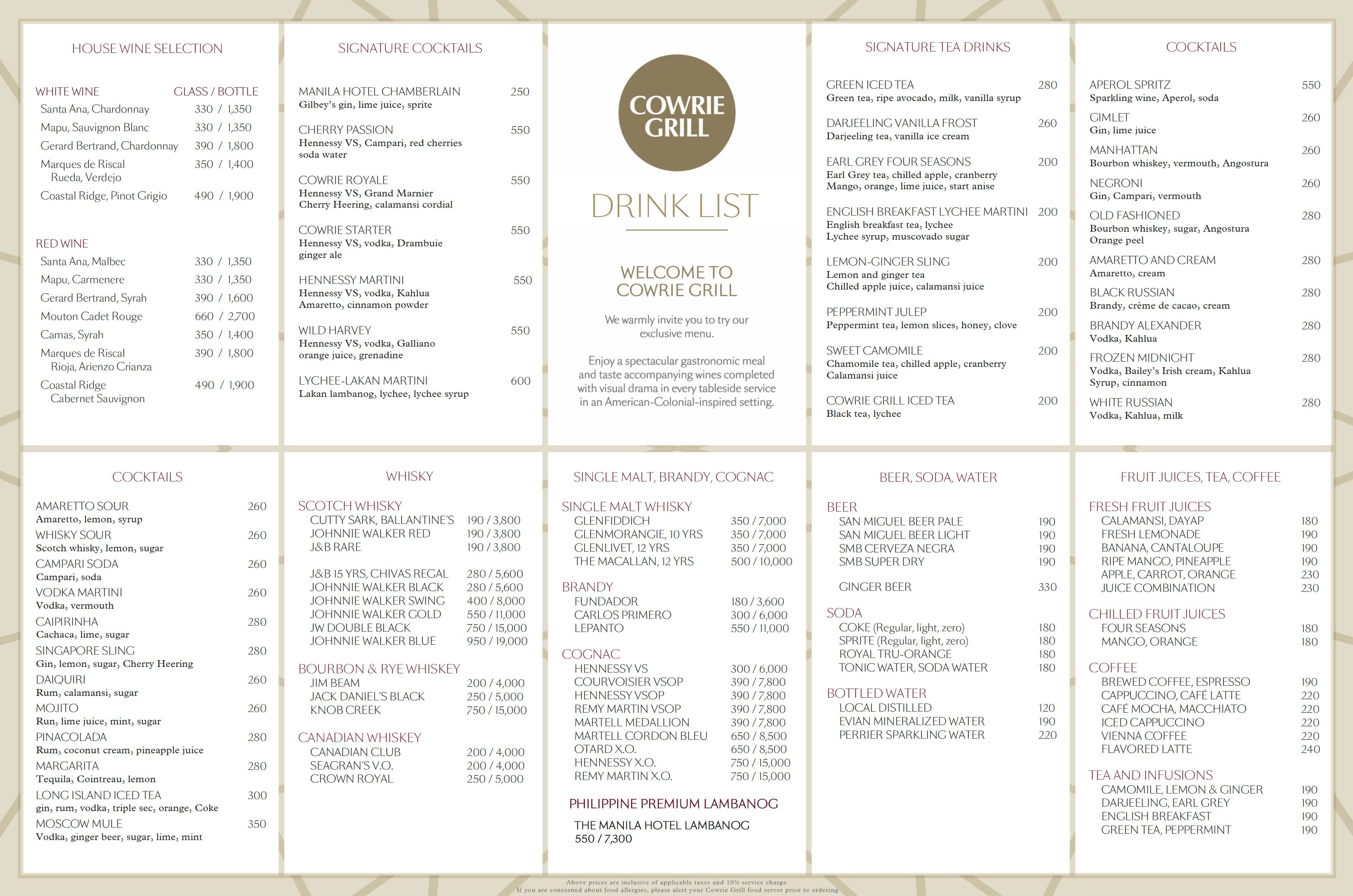 Menu at Cowrie Grill - Greenhills Shopping Center steakhouse, San Juan ...