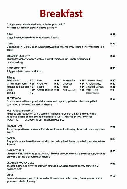 Menu at Cafe Duarte, Randburg