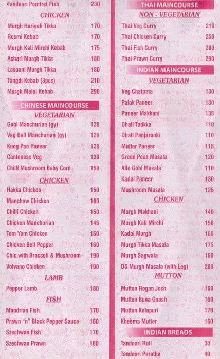 Menu at Velu Military Hotel, Chennai, 26JC+V53