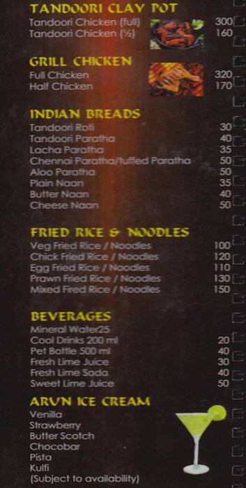 Menu at Velu Military Hotel, Chennai, 26JC+V53