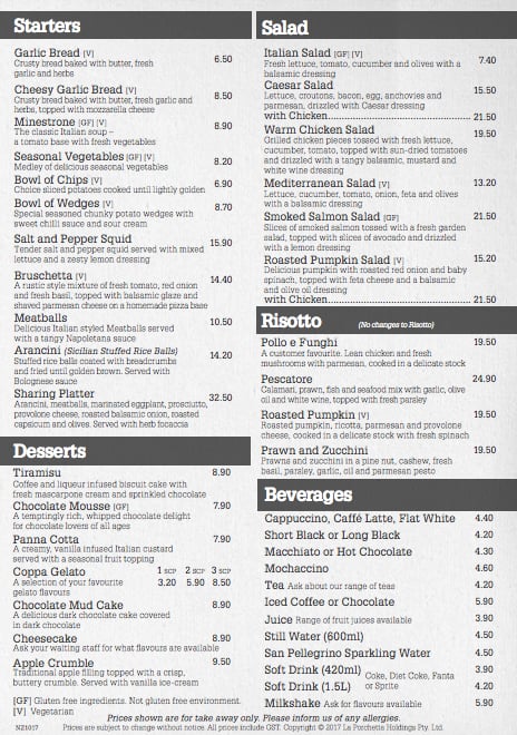 La Porchetta Menu, Menu podniku La Porchetta, Riccarton, Christchurch ...