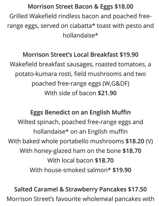 Menu at Morrisons Nelson Eatery cafe, Nelson