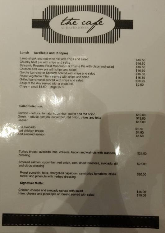 Menu at David Jones Garden Restaurant, Castle Hill, 6-14 Castle St