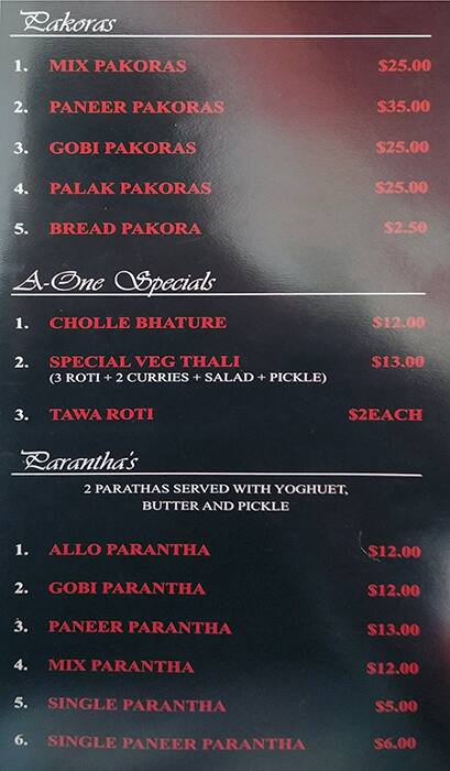 Menu at A-One Indian Sweet Shop restaurant, Laverton
