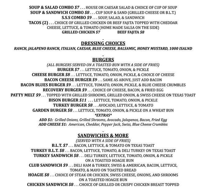 Menu at T-Bones Sports Pub, Houston